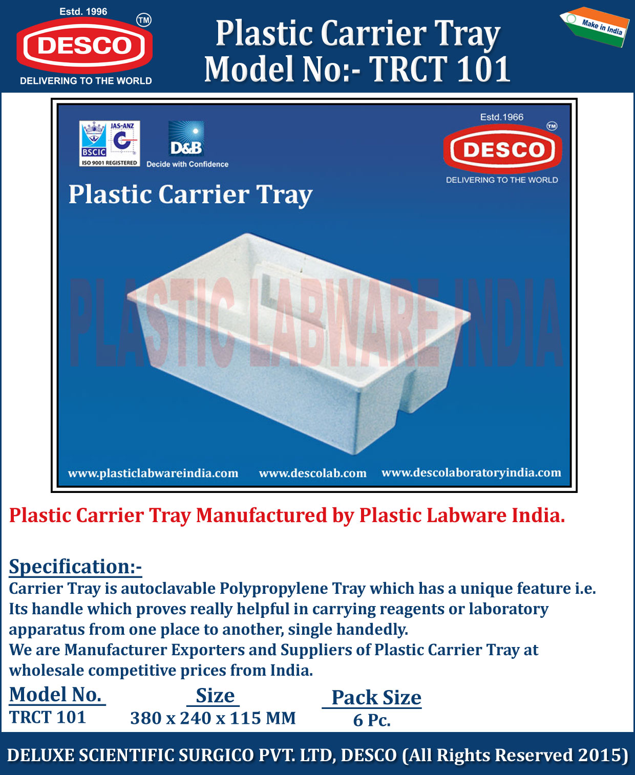 Labware Carrier Tray - Manufacturers, Vendors and Suppliers India